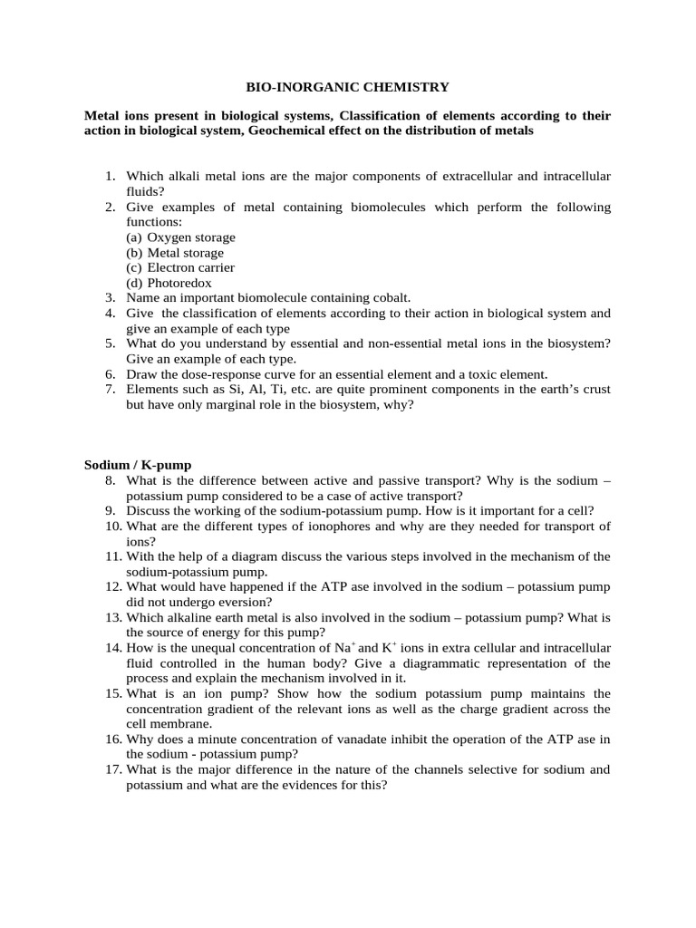 Questions Bioinorganic Chemistry Final | PDF | Hemoglobin | Iron