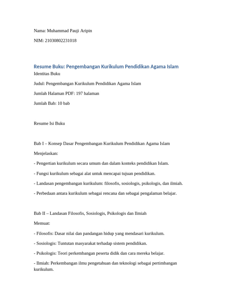 Resume Kurikulum PAI Muhammad Pauji Aripin | PDF