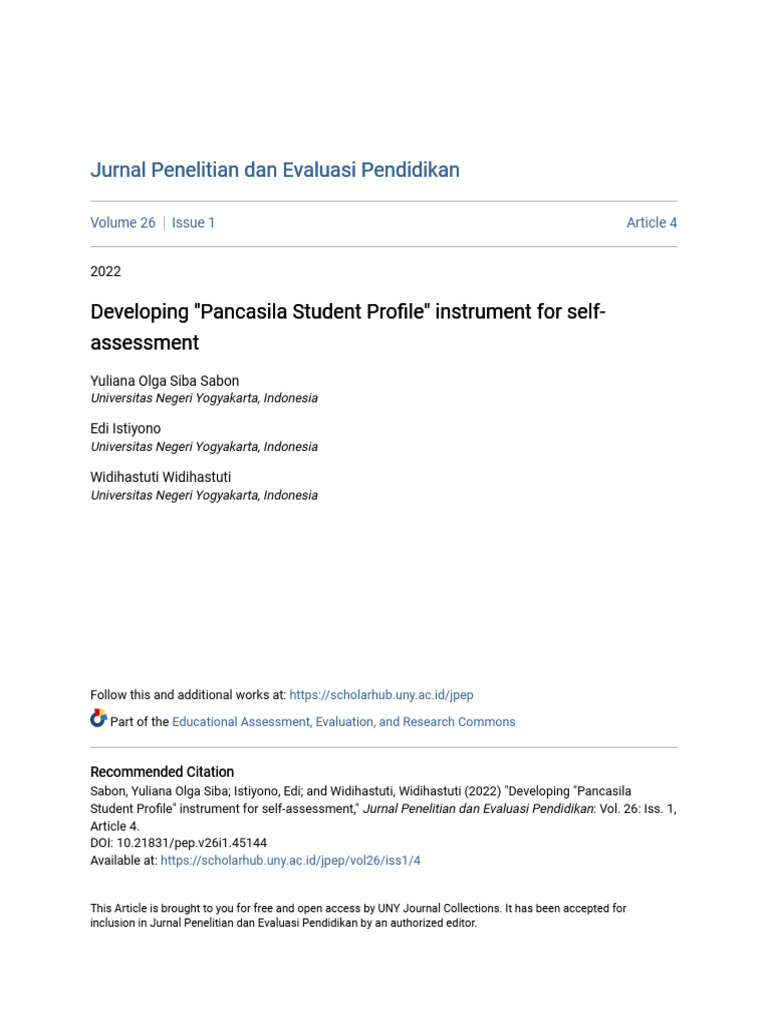 Developing Pancasila Student Profile Instrument For Self-Assess | PDF | Morality | Validity ...