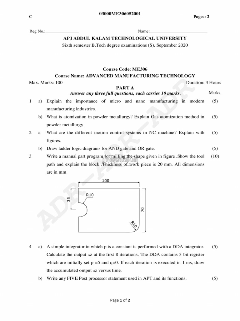 Advanced Manufacturing Technology Me 306 2020 September | PDF
