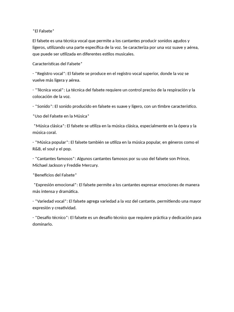 Definición y Uso del Falsete en Música | PDF