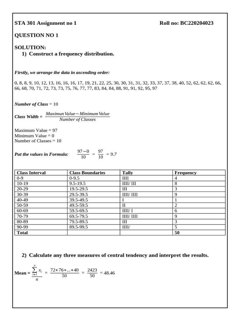 STA 301 Frequency Distribution & Regression Analysis | PDF | Linear ...