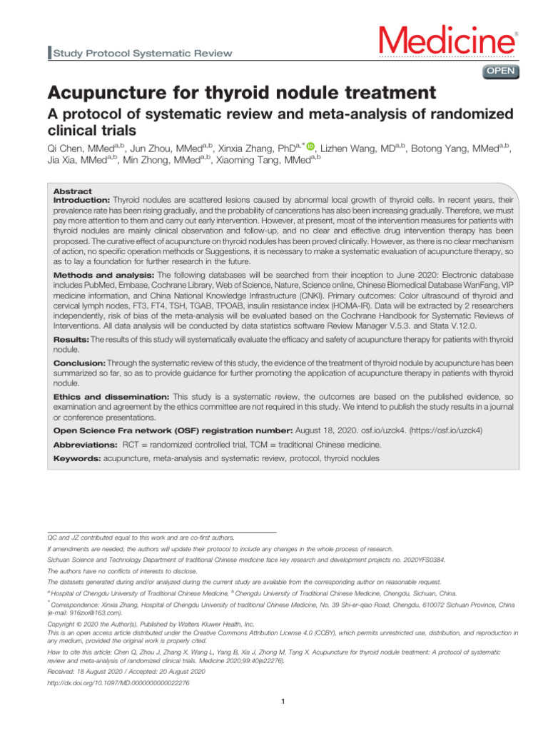 Acupuncture for Thyroid Nodules: Review Protocol | PDF | Systematic ...