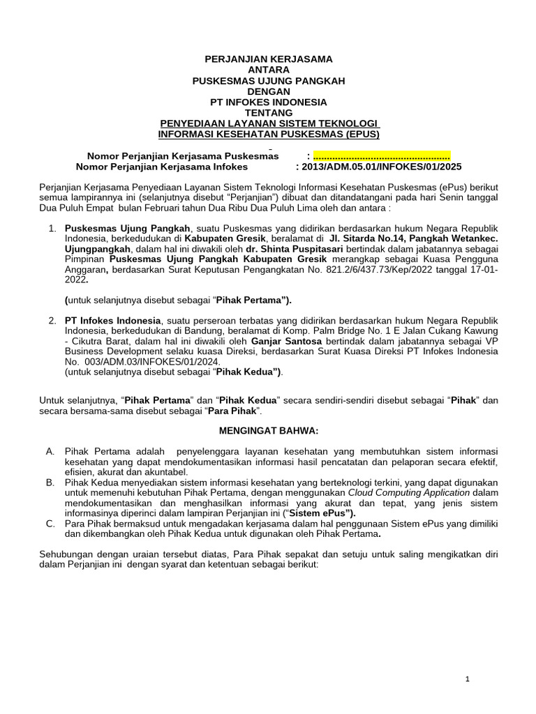 Kerjasama Puskesmas Ujung Pangkah dan Infokes | PDF