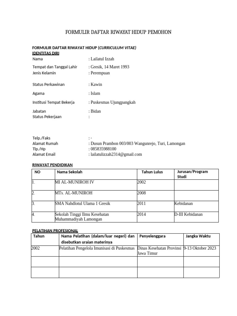 Formulir Daftar Riwayat Hidup Pemohon | PDF