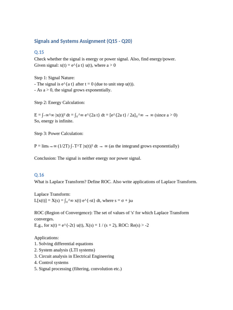 Signals Assignment Q15 To Q20 | PDF
