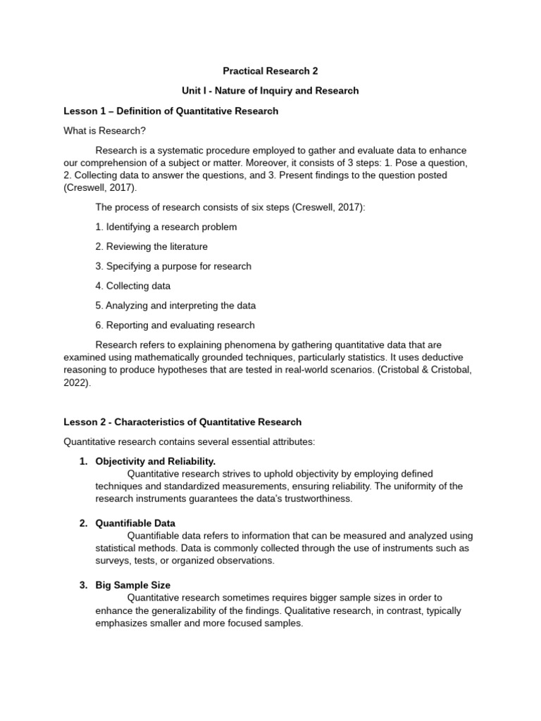 Practical Research 2 Lesson 1 4 | PDF | Quantitative Research | Statistics