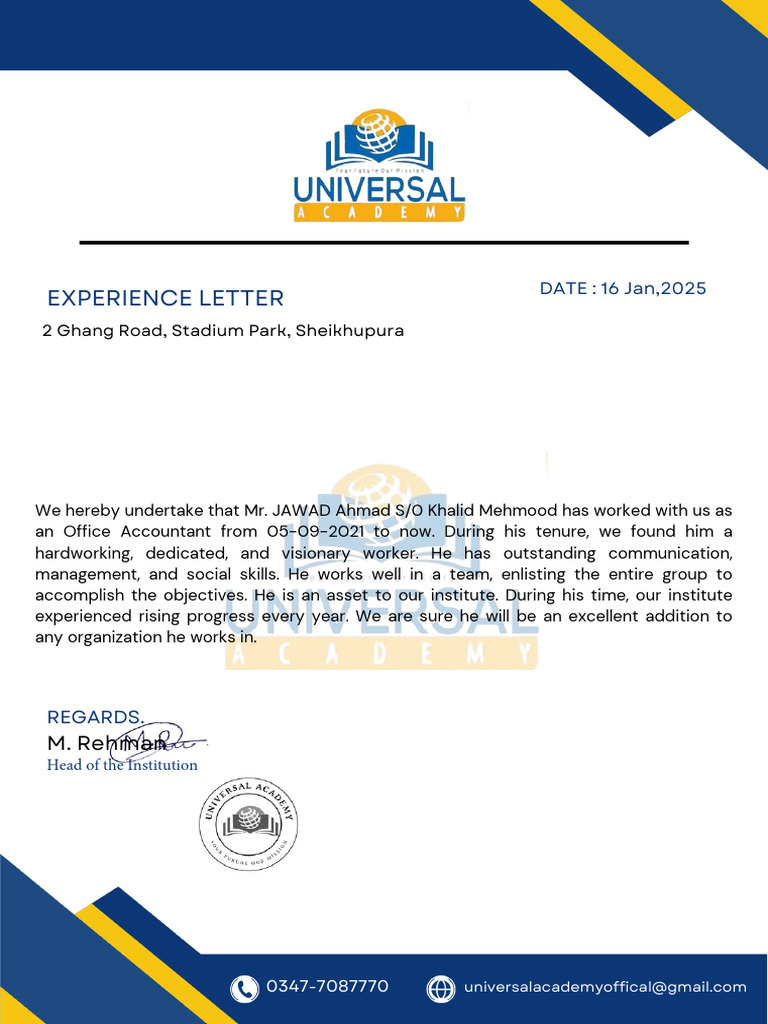 Experience Letter-Jawad Ahmad | PDF