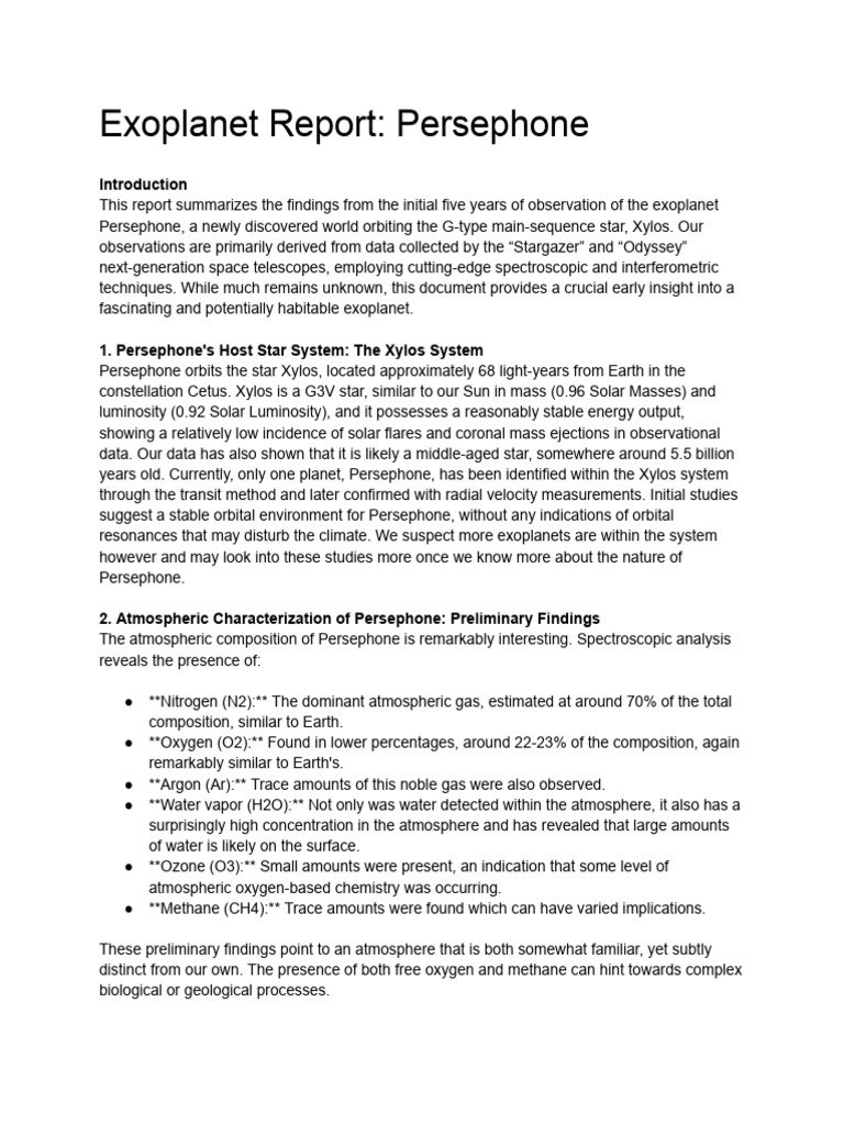Persephone Analysis Report | PDF | Earth | Planetary Habitability