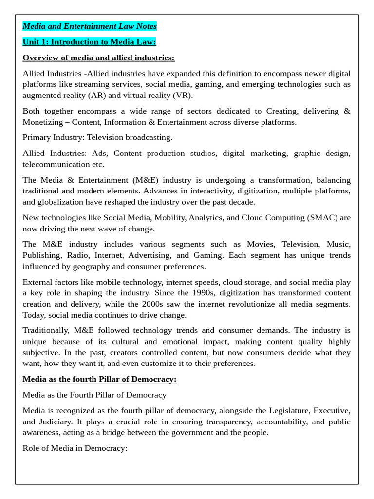 Media and Entertainment Law Overview | PDF | Defamation | Journalism