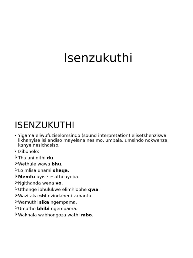 Isenzukuthi, Izihlanganiso Nezibabazo | PDF