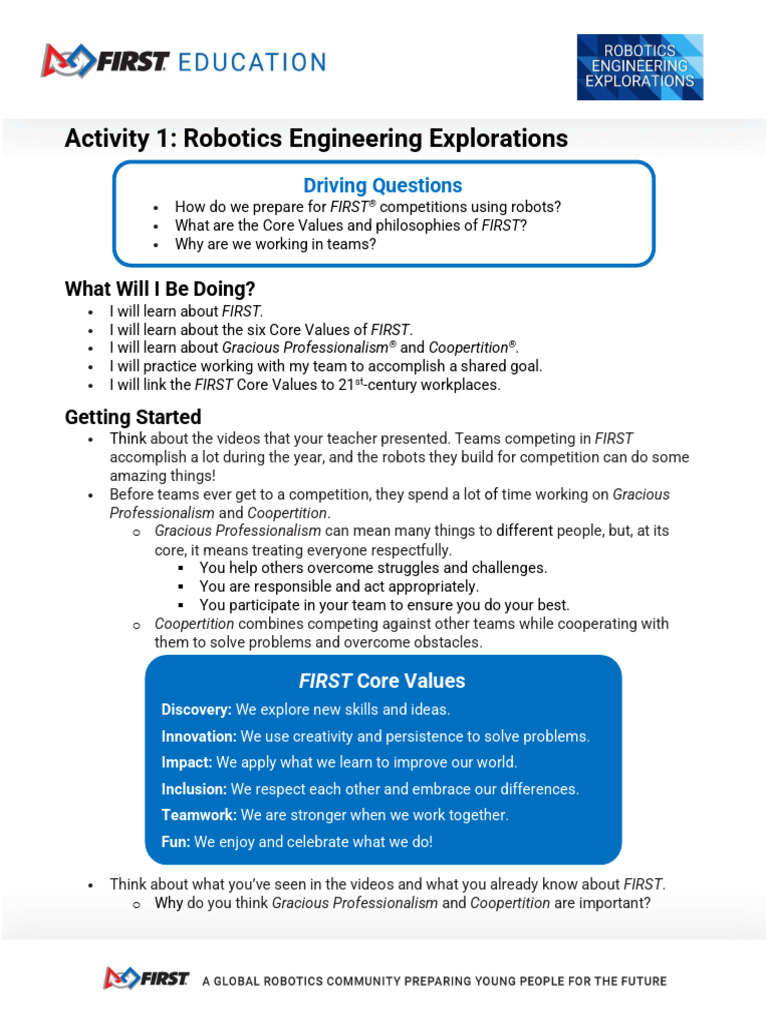 Activity 1 - Robotics Engineering Explorations | PDF | Chef | Cognition