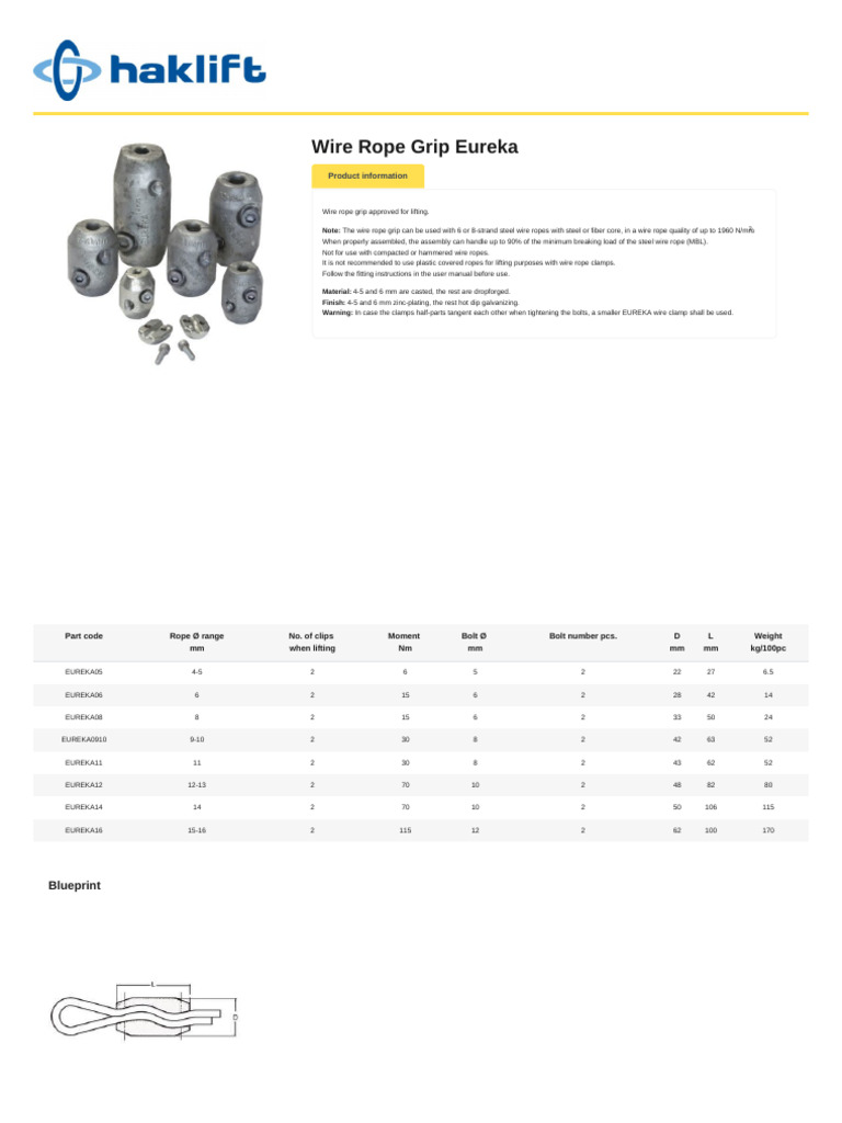 Productpage - Wire Rope Grip Eureka | PDF