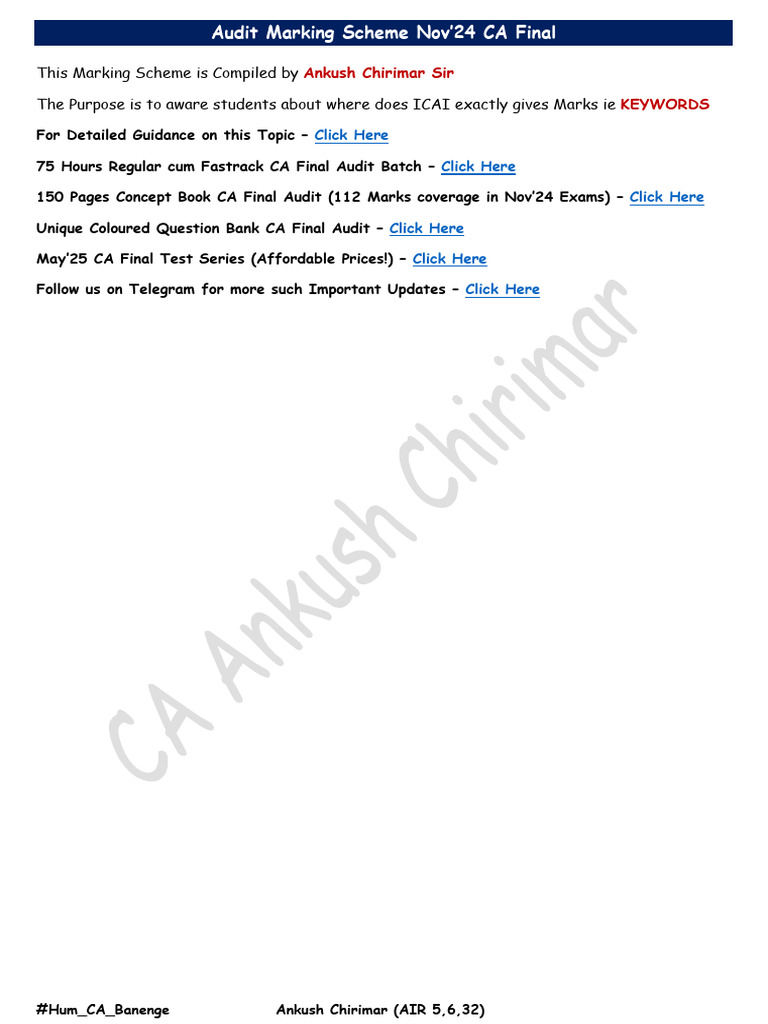 Marking Scheme Audit Nov'24 by Ankush Chirimar Sir | PDF