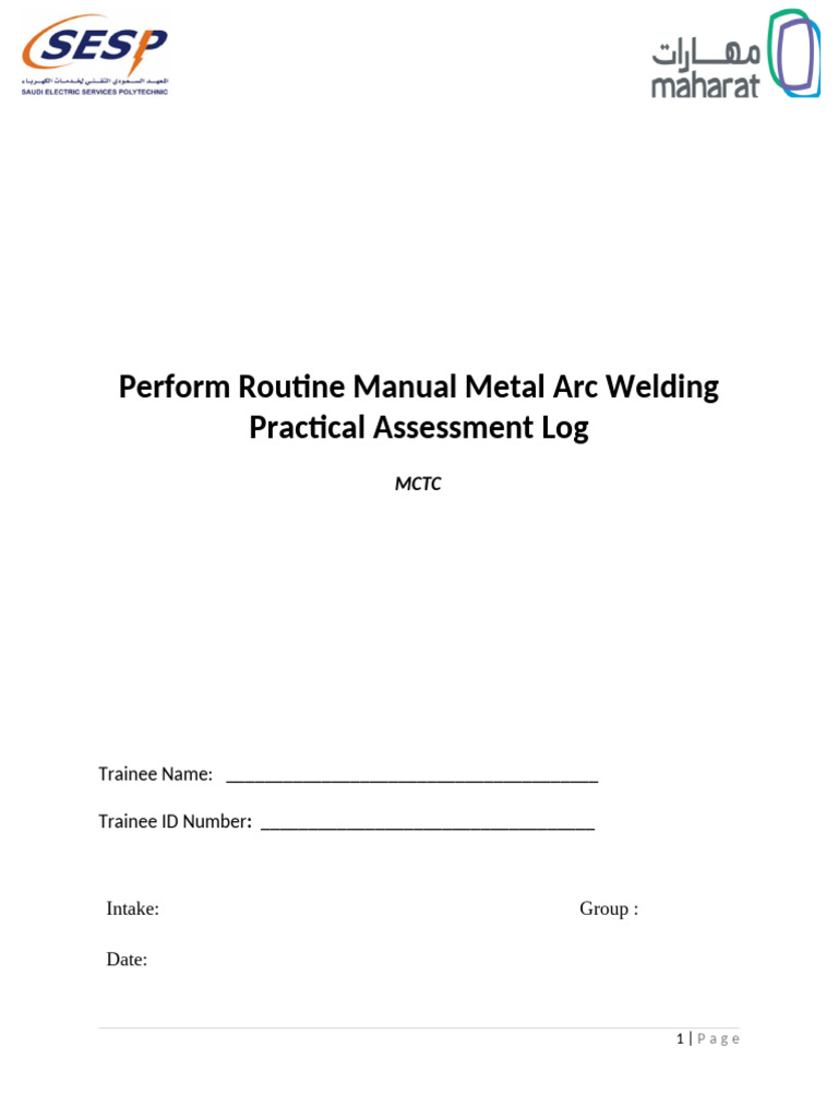 MCTC-PF - Perform Routine Manual Metal Arc Welding Practical Assessment | PDF | Welding ...