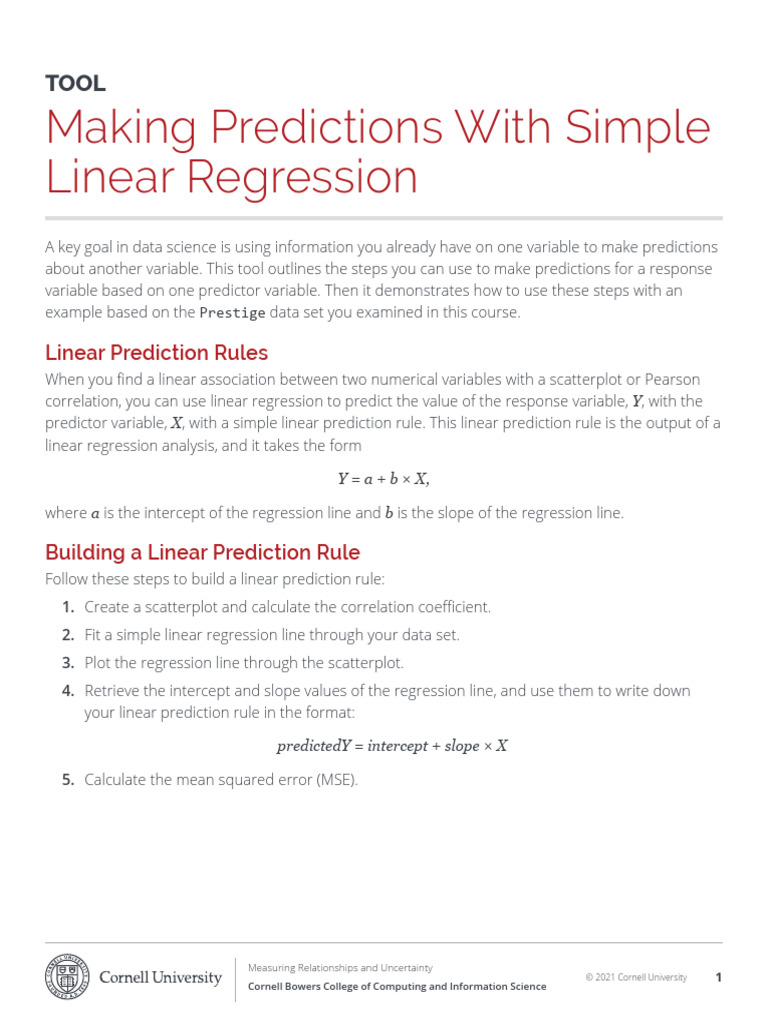 cs447_tool-making-predictions-with-simple-linear-regression | PDF | Linear Regression ...