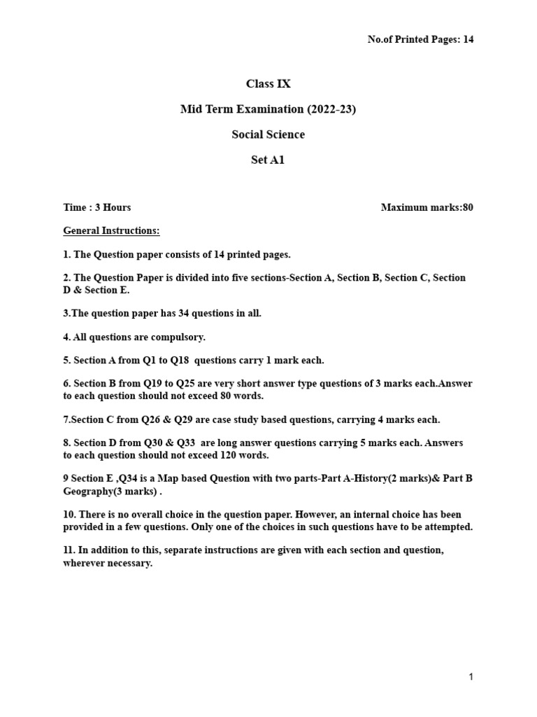 Social Sciencea1 Mid Term 2022 23 QP | PDF | Nazism | Nazi Germany