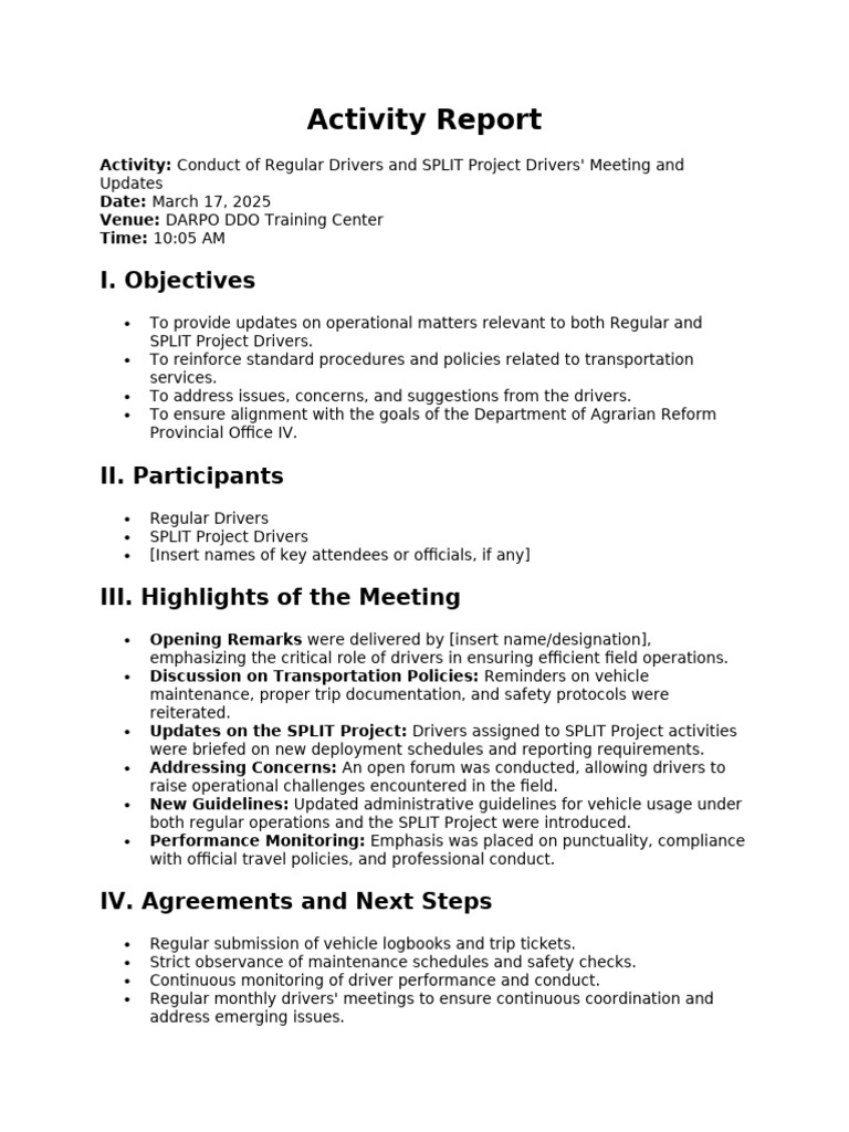 Activity Report SPLIT Drivers' Meeting | PDF