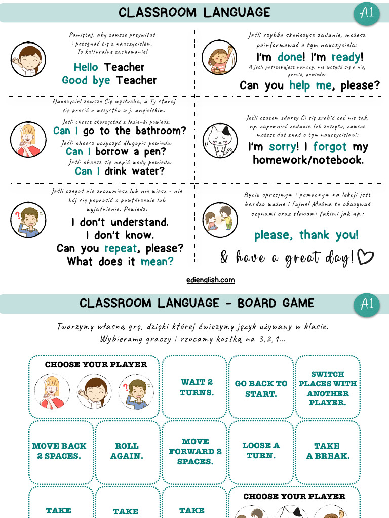 Classroom Language Rules & Board Game | PDF