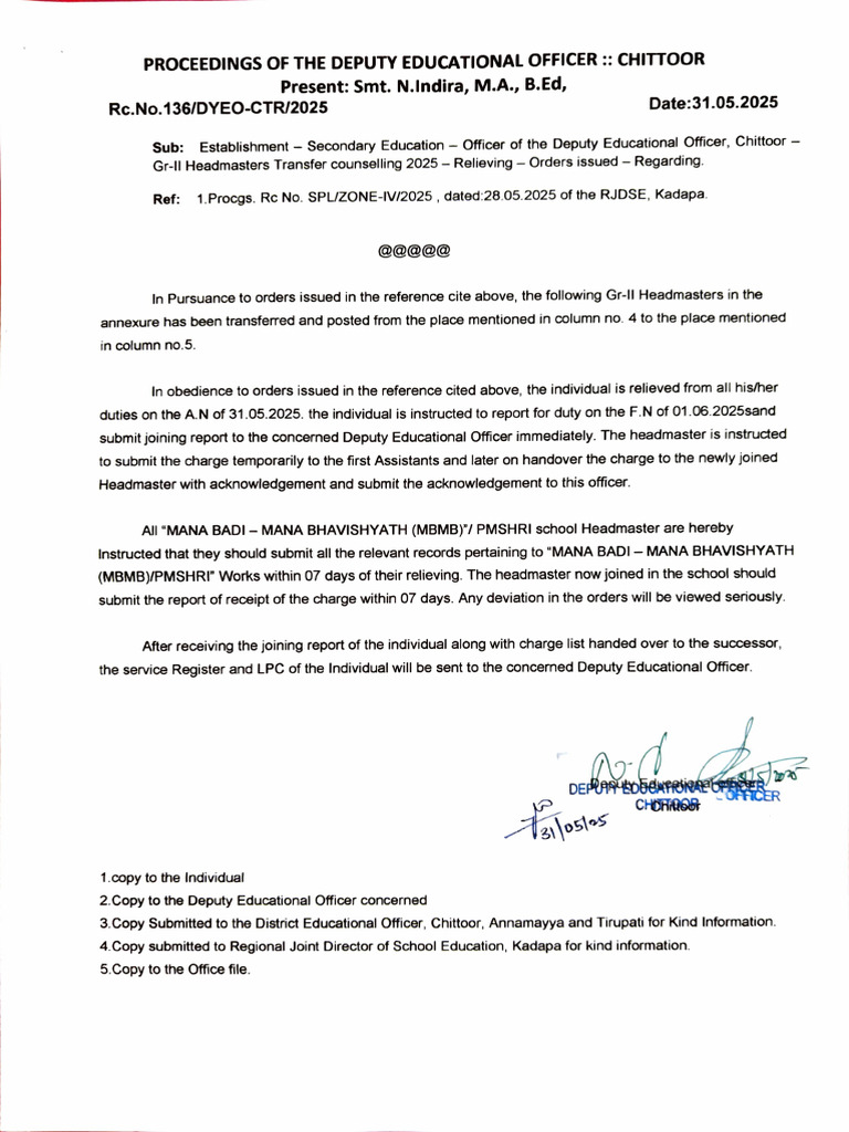 Relieving Order of HM CTR DIV | PDF