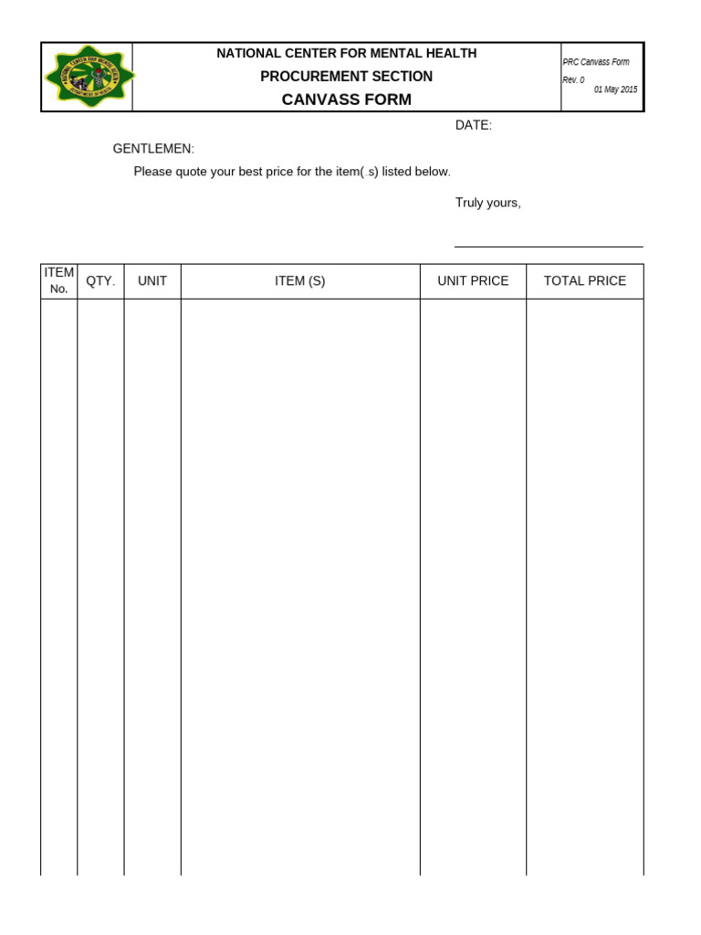 Canvass Form - Blank Form | PDF