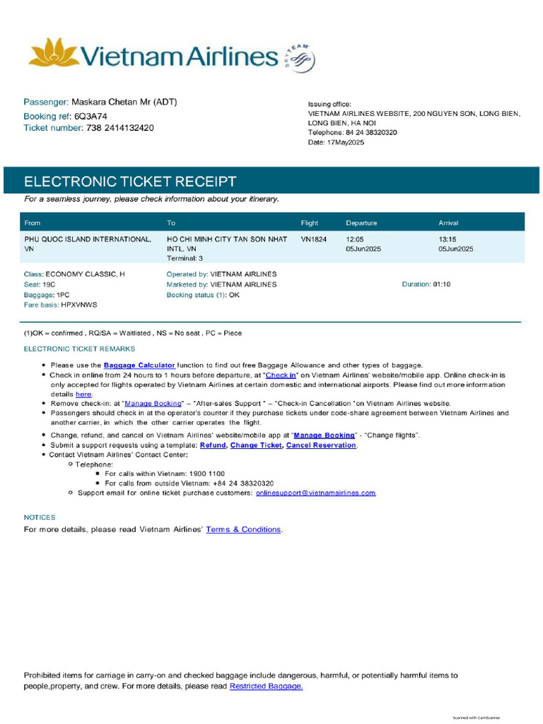 05 June Pqc Sgn (6 Pax) | PDF