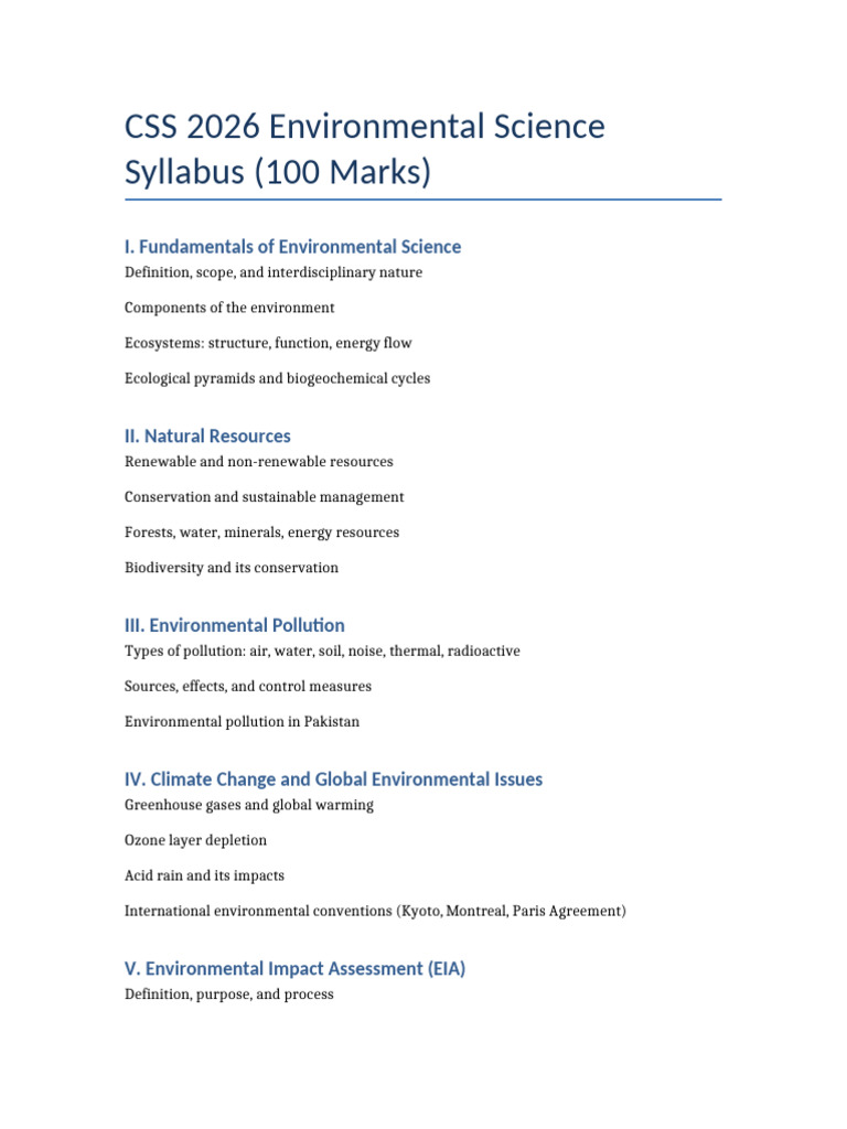 CSS 2026 Environmental Science Syllabus | PDF