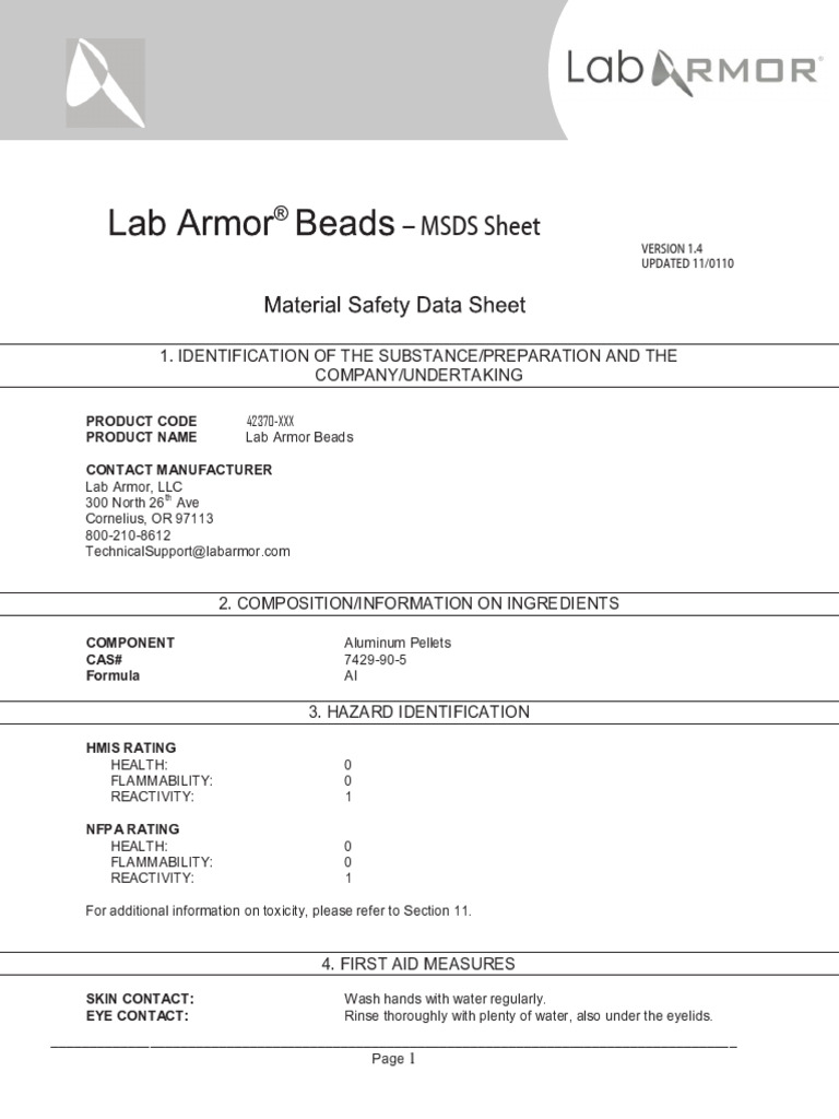 Lab Armor - Beads - MSDS Sheet | PDF | Safety