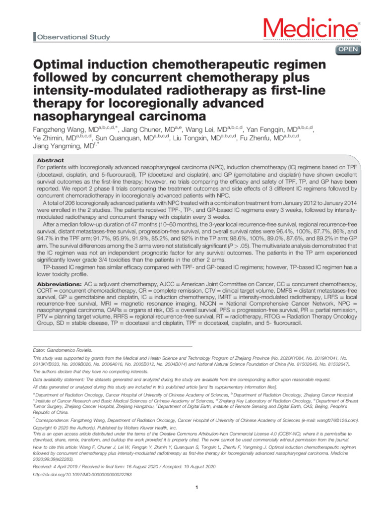 Study TPF TP GP Fangzheng Wang | PDF | Radiation Therapy | Chemotherapy