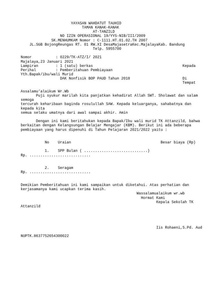 Surat Tagihan SPP | PDF