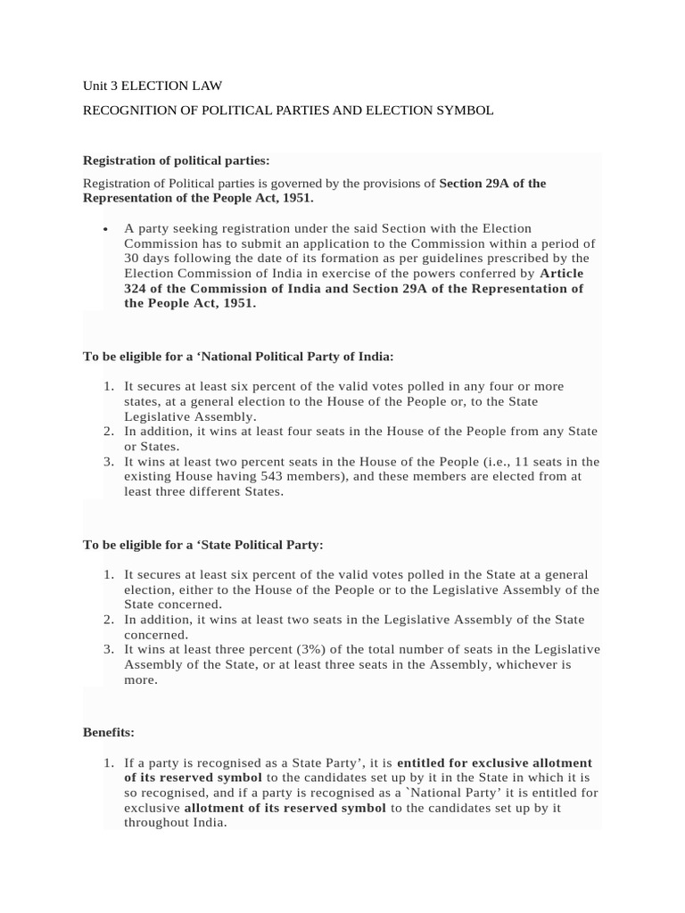 Political Party Recognition Criteria | PDF | Indian National Congress ...