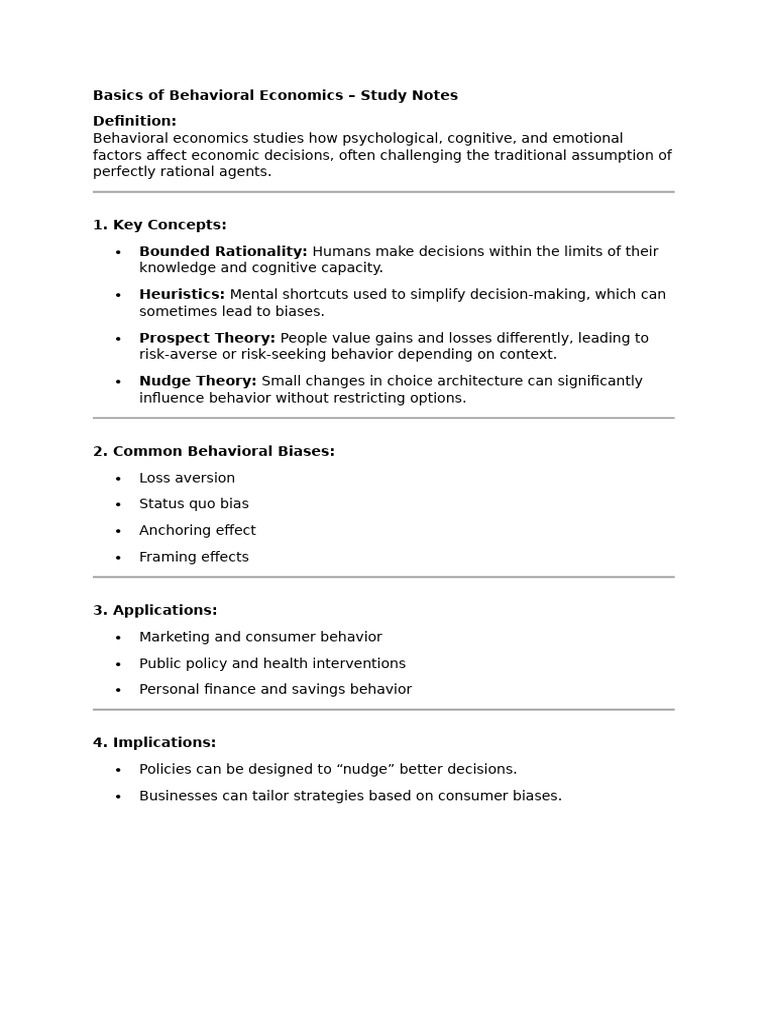 Basics of Behavioral Economics - Study Notes | PDF