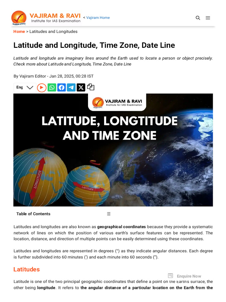 Latitude and Longitude, Time Zone, Date Line | PDF | Equator | Longitude