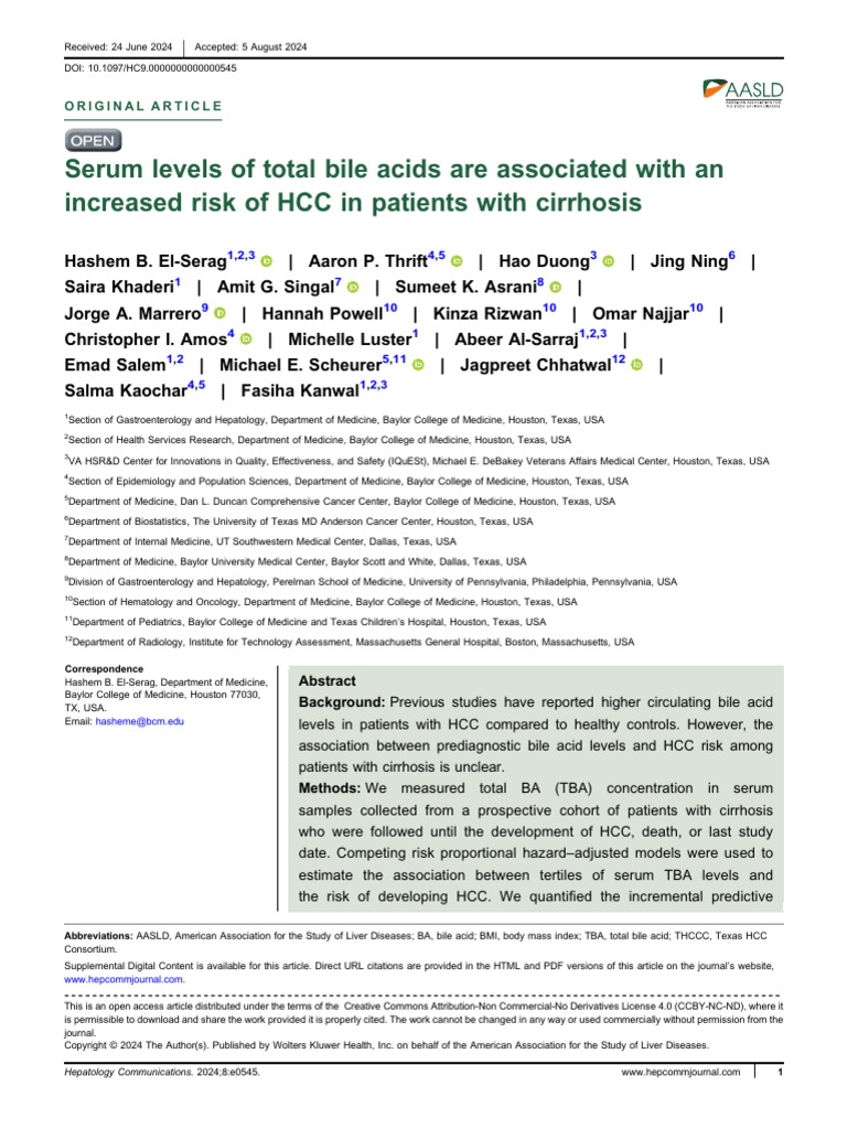 Serum Levels of Total Bile Acids Are Associated.4 | PDF | Cirrhosis ...