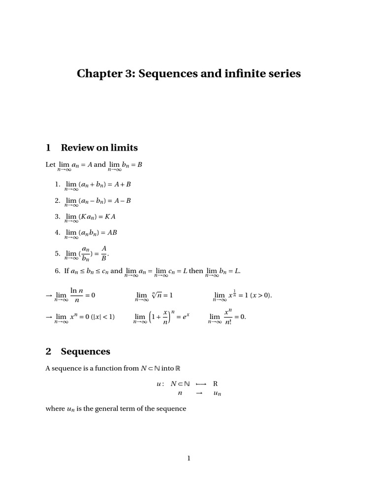Chapter 3: Sequences and Infinite Series: 1 Review On Limits | PDF | Series (Mathematics) | Calculus