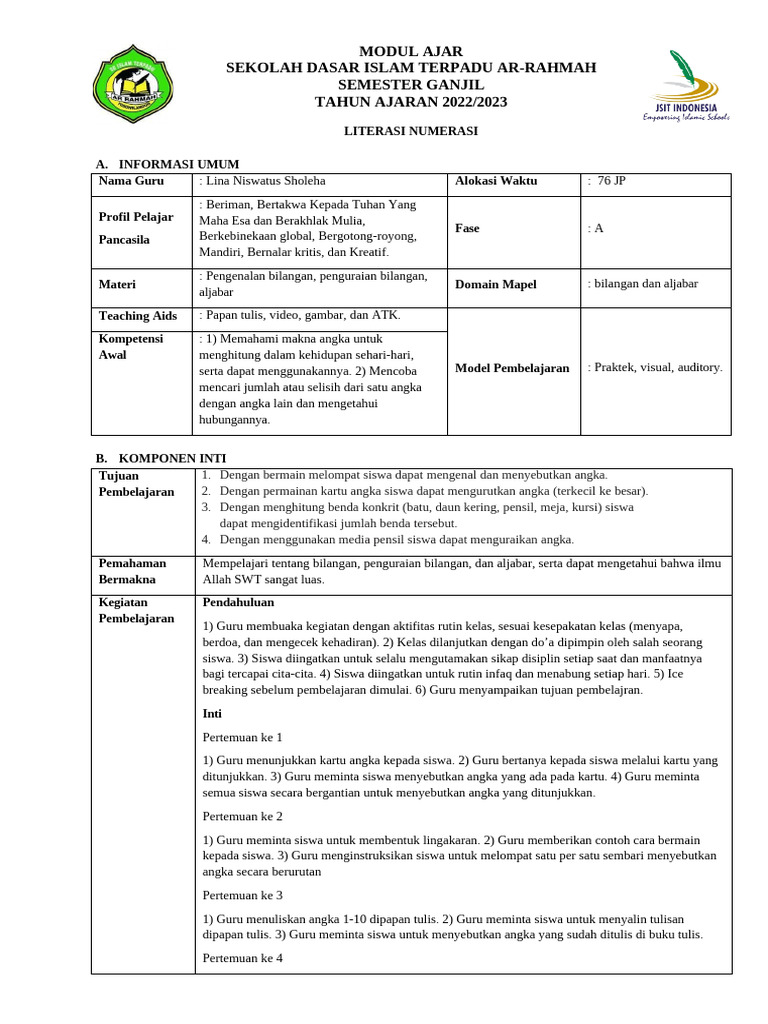 Ma Literasi Numerasi SMT 1 MBK Vina | PDF