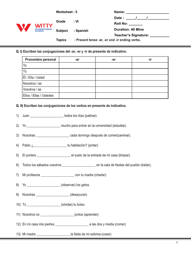 Igcse Grade Vi Spanish Ws 5 | PDF