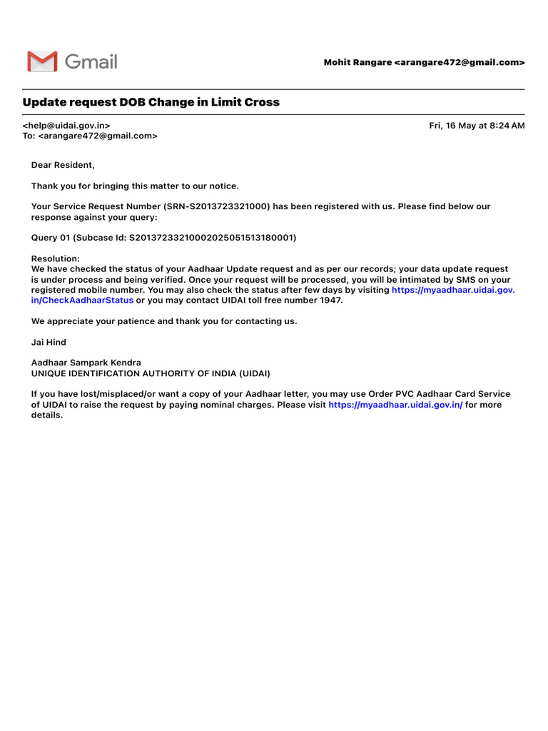 Update Request DOB Change in Limit Cross | PDF