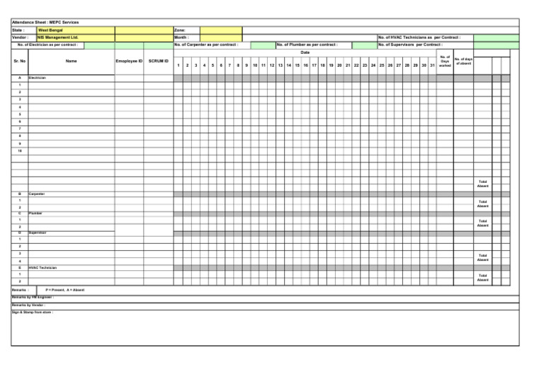 Attendance Sheet Format | PDF