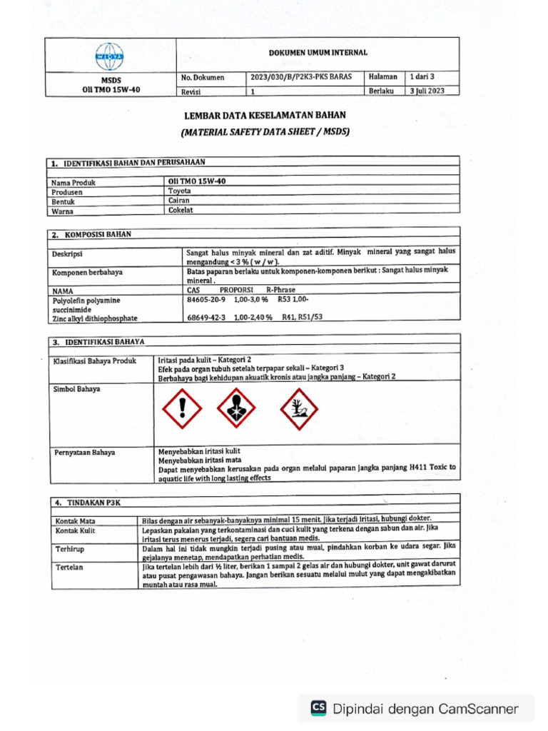 Msds Oli Tmo | PDF