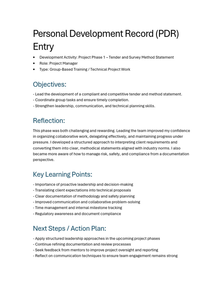 Personal Development Record - Reflection | PDF