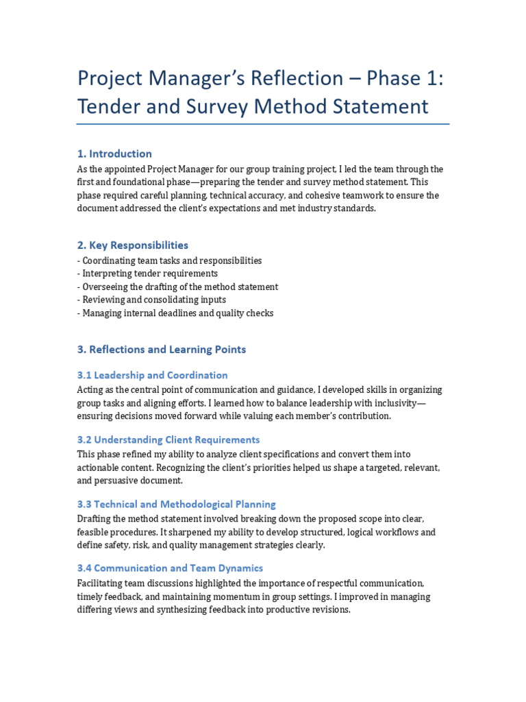 Project Manager Reflection Phase 1 | PDF | Leadership | Regulatory ...