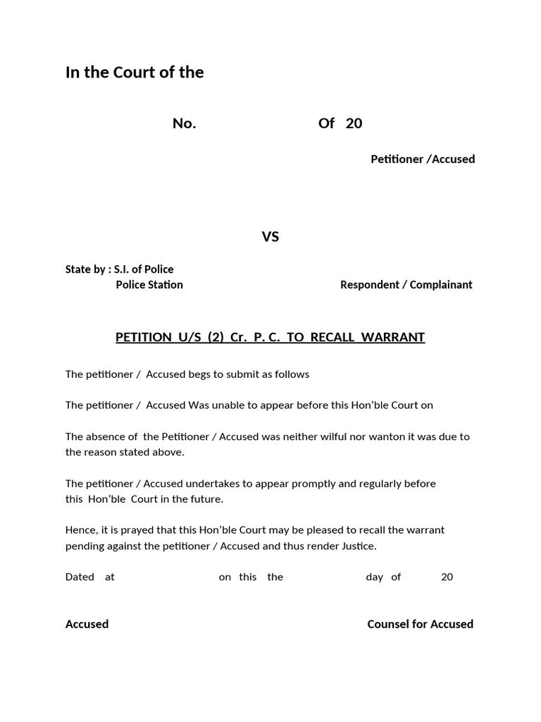 Warrant Recall Petiton | PDF