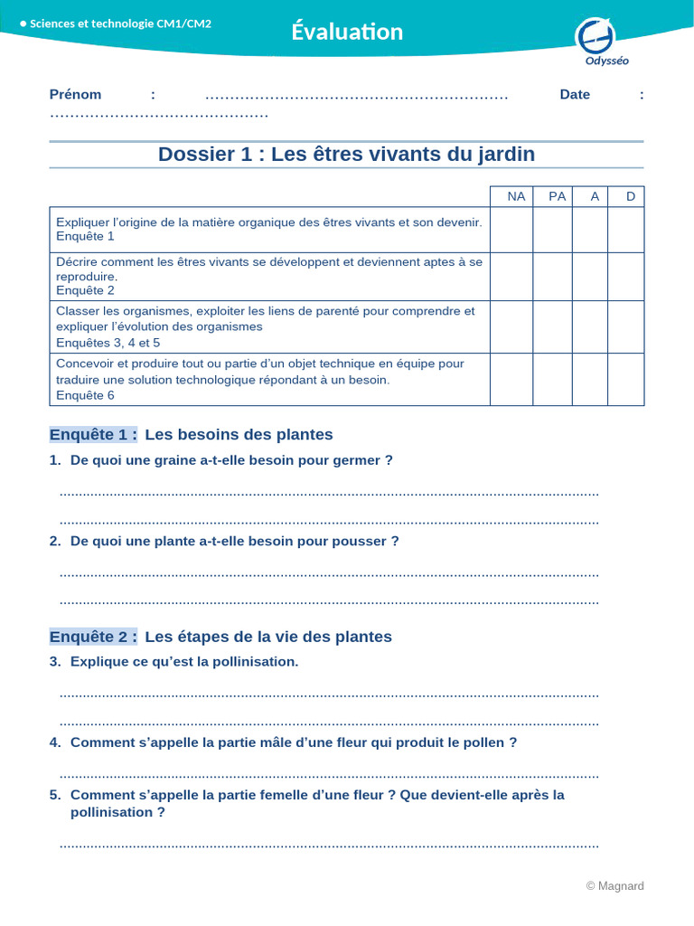 Evaluation Etres Vivants 1 | PDF | Pollinisation | Biologie