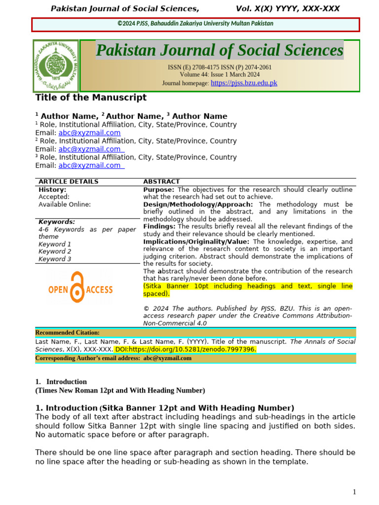 Template PJSS Final (1) OTH | PDF | Abstract (Summary) | Citation