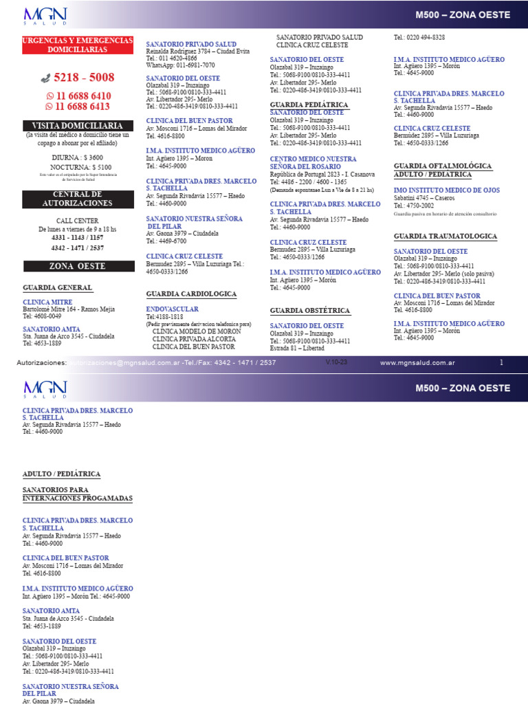 Cartilla MGN - M500 - Zona Oeste | PDF