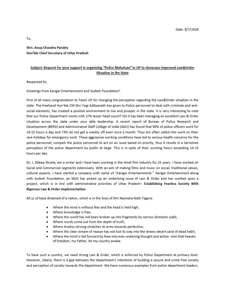 Letter to Chief Secretary | PDF