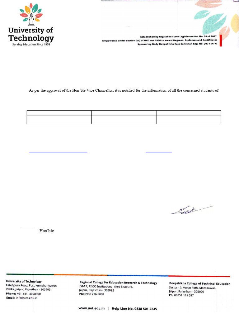 Examination Notification 2025 Uot | PDF