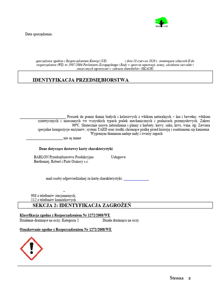 Barlon Extra - Karta Charakterystyki | PDF