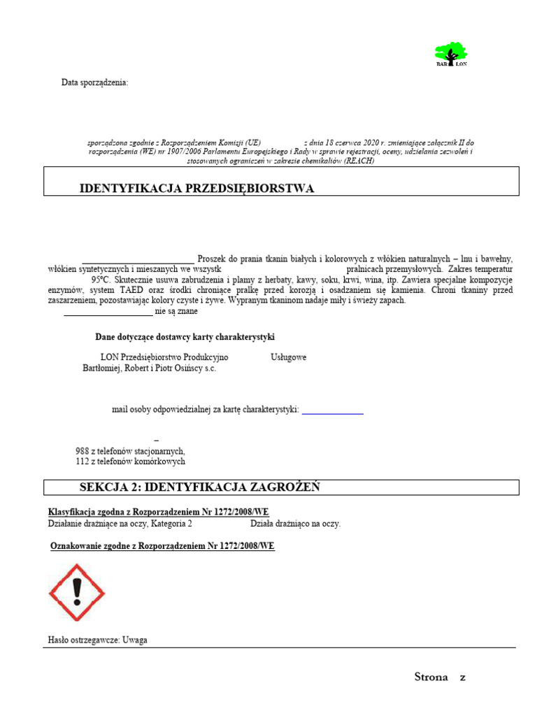 Barlon Karta Charakterystyki 2022r | PDF